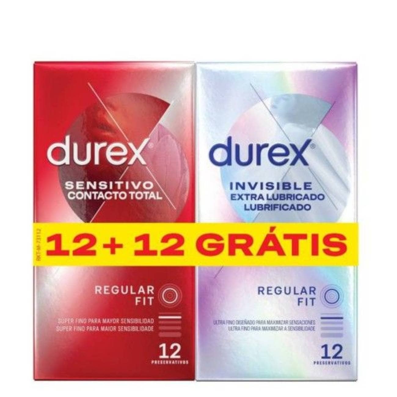 Durex Pack Preservativos Sensitive Contacto Total 12un. + Invisible Extra Lub 12un.