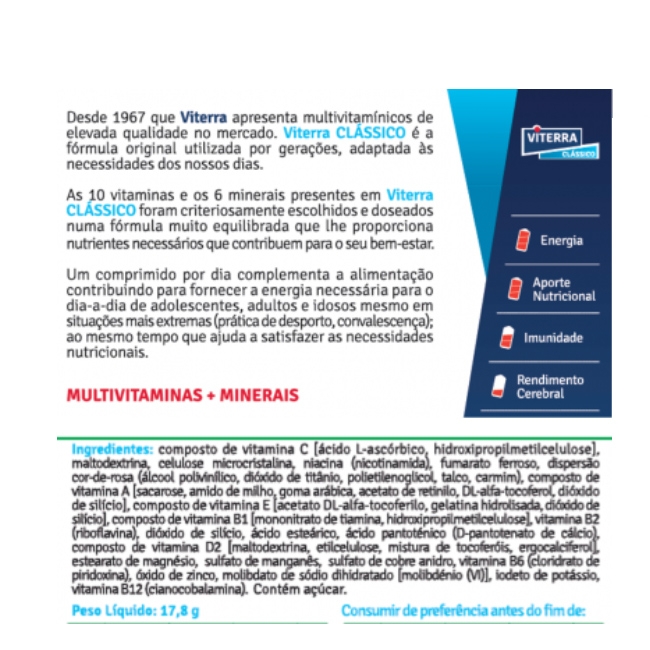 Viterra Classico Multivitamínico Comprimidos Revestidos 30unid.